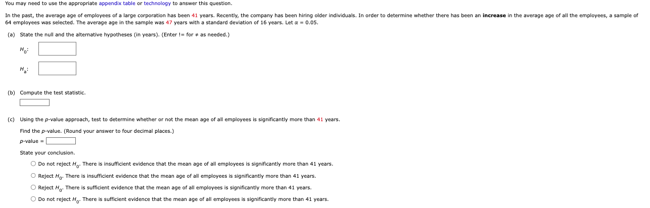 Solved In the past, the average age of employees of a large | Chegg.com