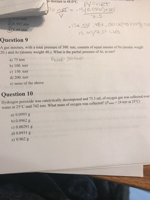 Solved A gas mixture, with a total pressure of 300. torr, | Chegg.com