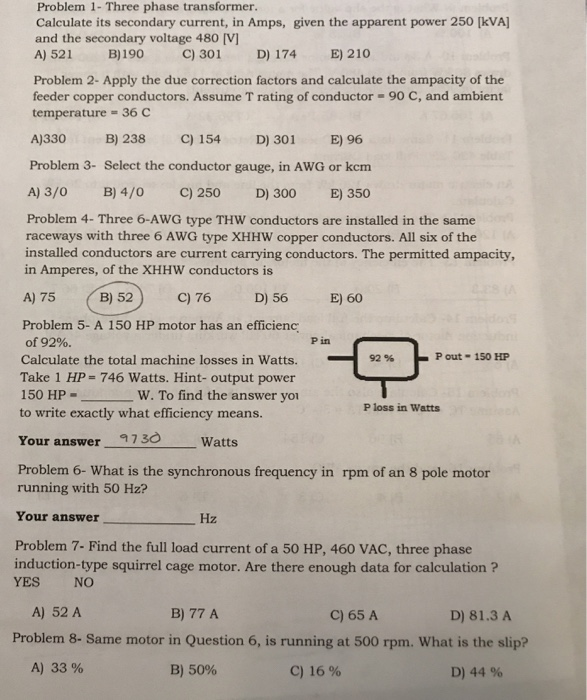 Solved Problem 1- Three phase transformer. Calculate its | Chegg.com