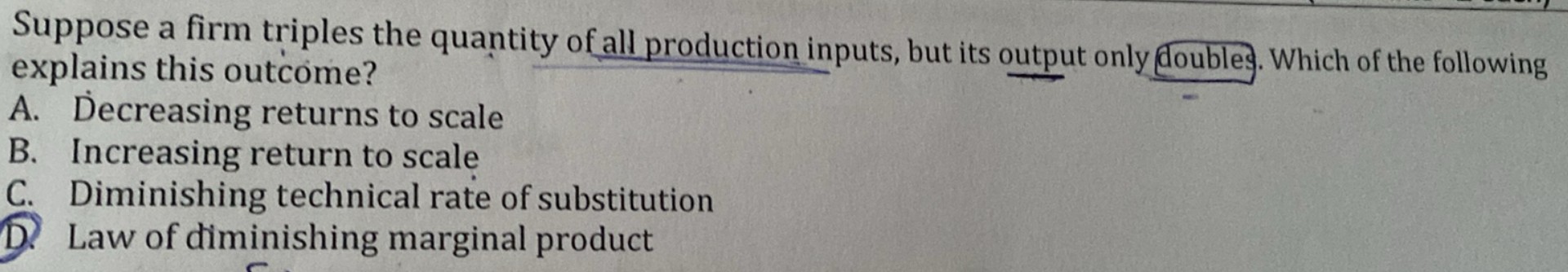 Solved Suppose a firm triples the quantity of all production | Chegg.com