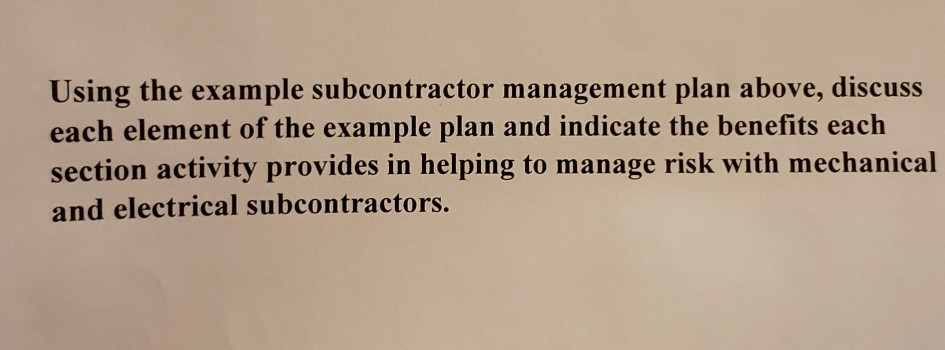 Solved Using the example subcontractor management plan | Chegg.com