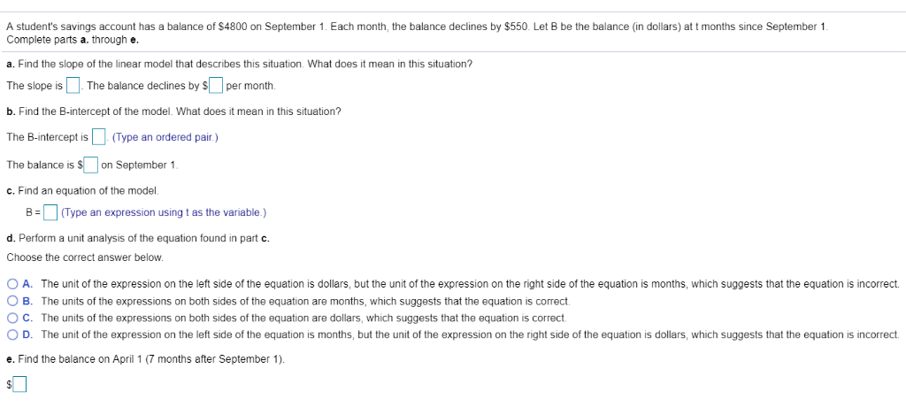 Solved A student's savings account has a balance of $4800 on | Chegg.com