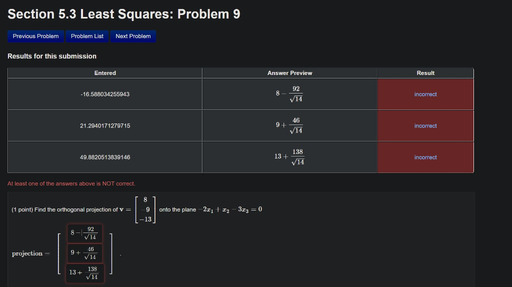Solved Section 5.3 Least Squares: Problem 9 Previous Problem | Chegg.com
