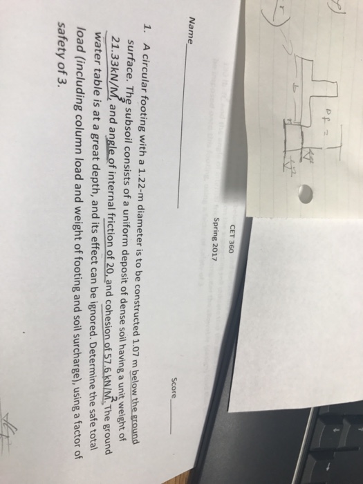 Solved A circular footing with a 1.22-m diameter is to be | Chegg.com