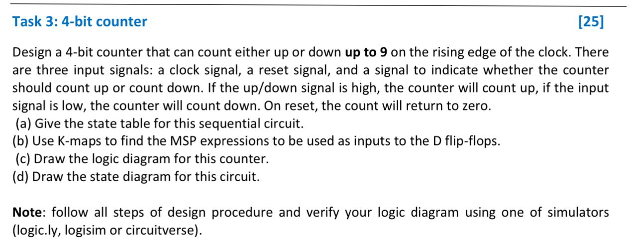 Solved Task 3: 4-bit counter Design a 4-bit counter that can | Chegg.com