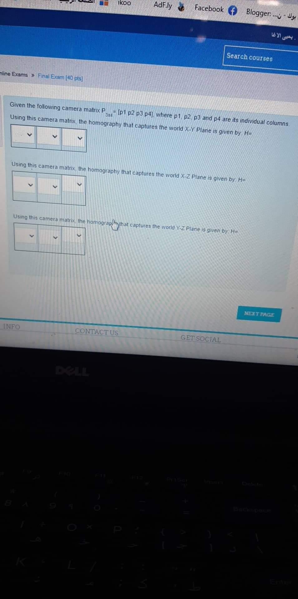 Solved Given the following camera matrix P3×4=[p1p2p3p4] | Chegg.com