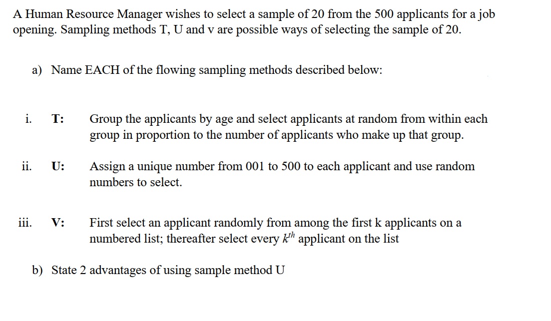 Solved A Human Resource Manager wishes to select a sample of | Chegg.com