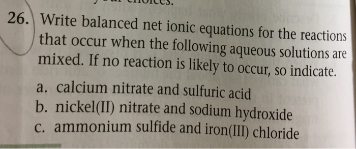 Solved Write balanced net ionic equations for the reactions | Chegg.com