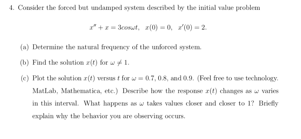 Solved 4. Consider the forced but undamped system described | Chegg.com