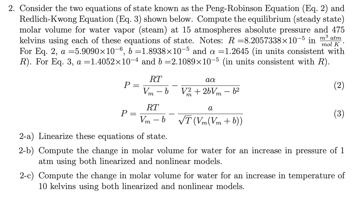 2. Consider the two equations of state known as the | Chegg.com