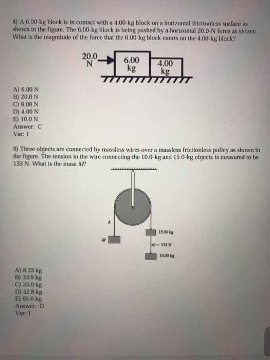 Solved A 6.00-kg block is in contact with a 4.00-kg block on | Chegg.com