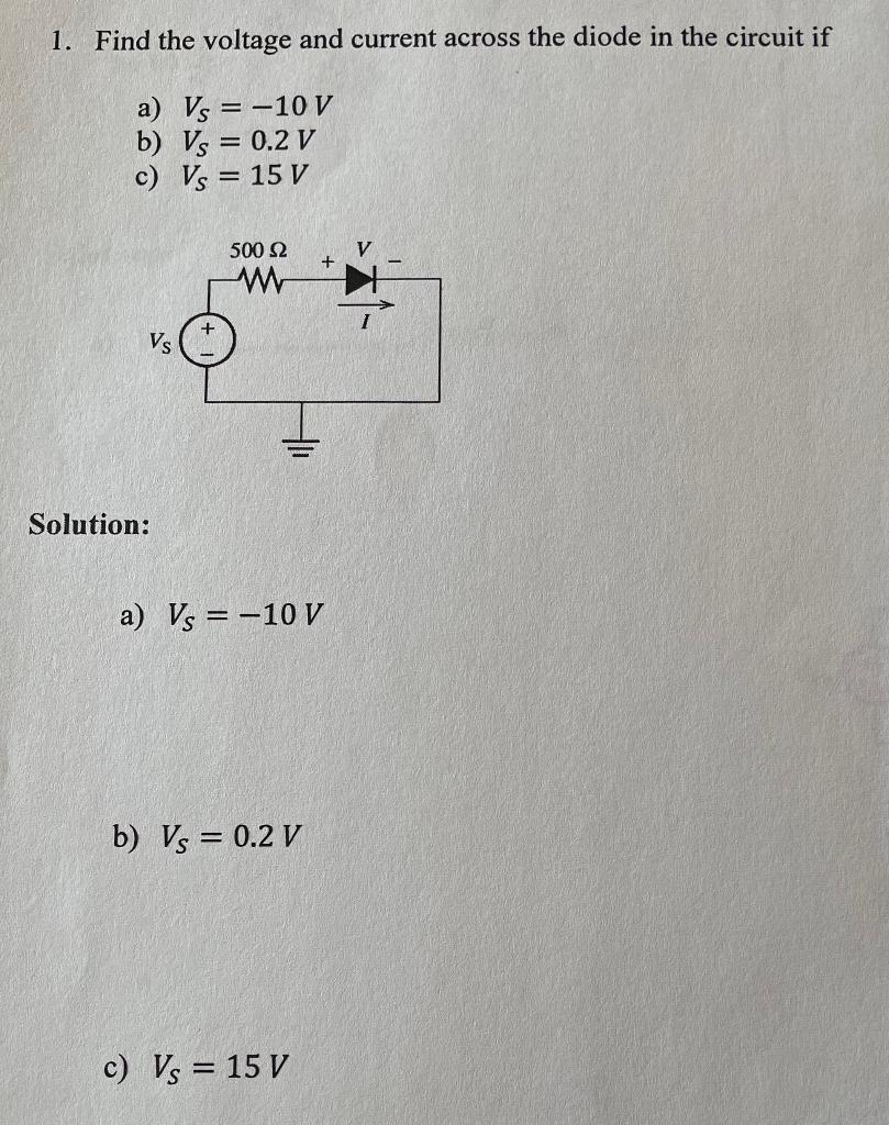 Solved 1. Find the voltage and current across the diode in | Chegg.com