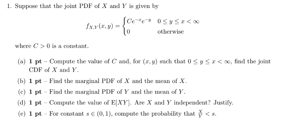 Solved 1. Suppose that the joint PDF of X and Y is given by | Chegg.com