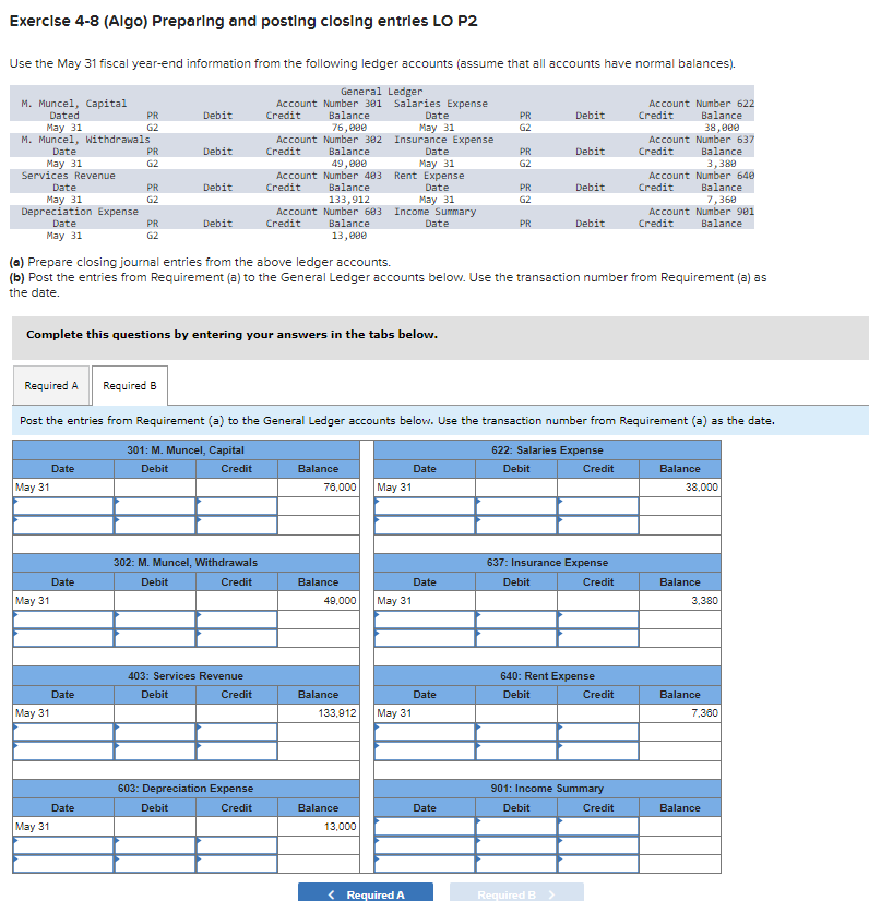 Solved Exerclse 4-8 (Algo) Preparing and postling closing | Chegg.com