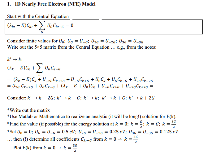 1. ID Nearly Free Electron (NFE) Model Start with the | Chegg.com
