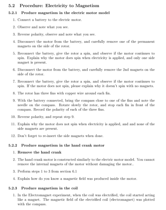 Solved 5.2 Procedure: Electricity to Magnetism 5.2.1 Produce | Chegg.com