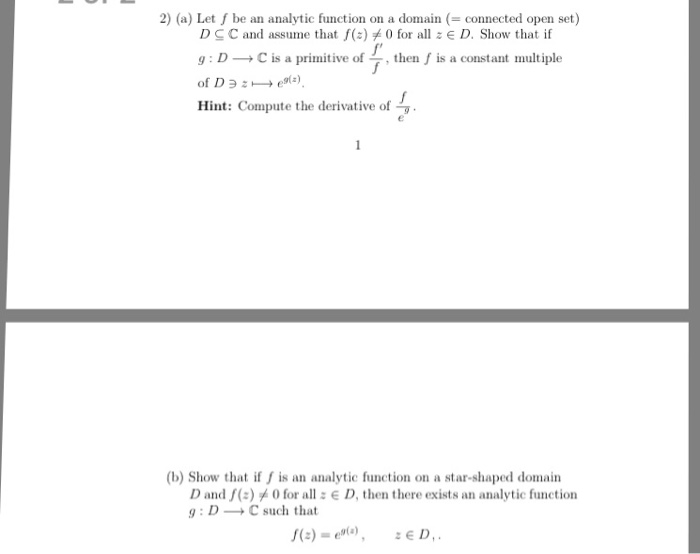 Solved (a) Let f be an analytic function on a domain (= | Chegg.com