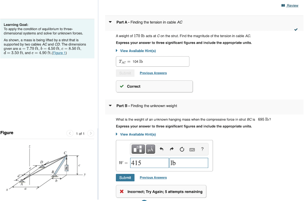 Solved Learning Goal: Part A - Finding the tension in cable | Chegg.com