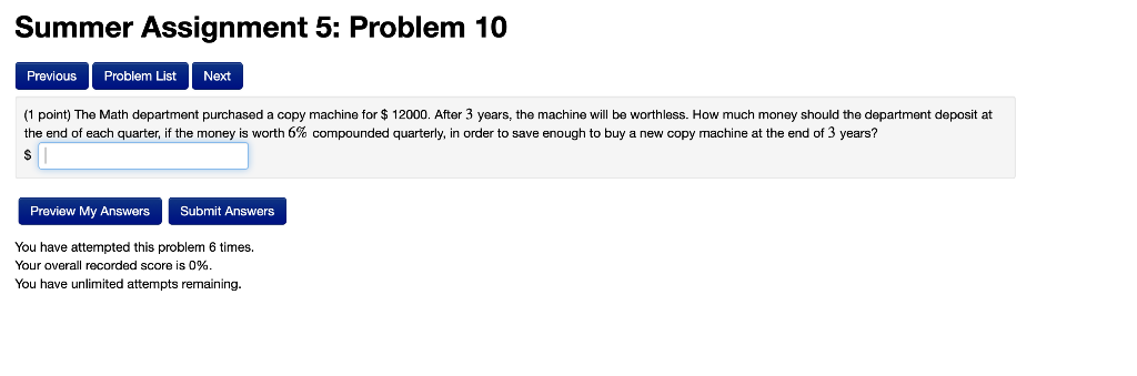 Solved Summer Assignment 5: Problem 10 Previous Problem List | Chegg.com