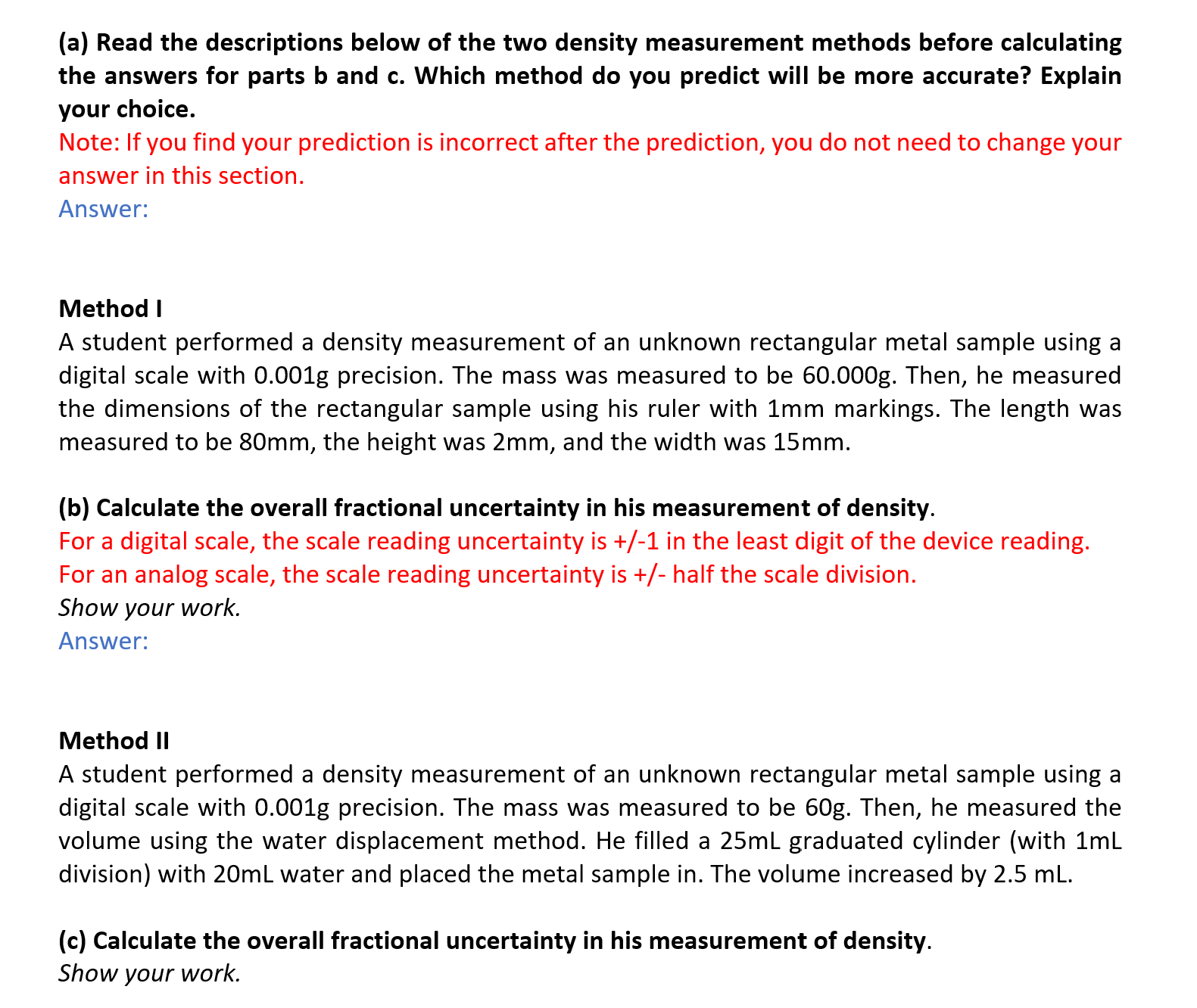 Solved (a) Read the descriptions below of the two density | Chegg.com