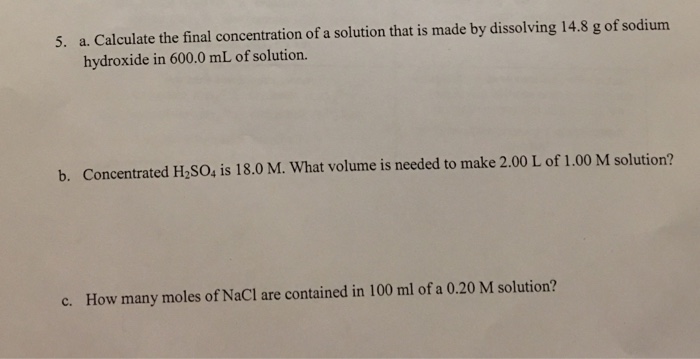 Solved a. Calculate the final concentration of a solution | Chegg.com