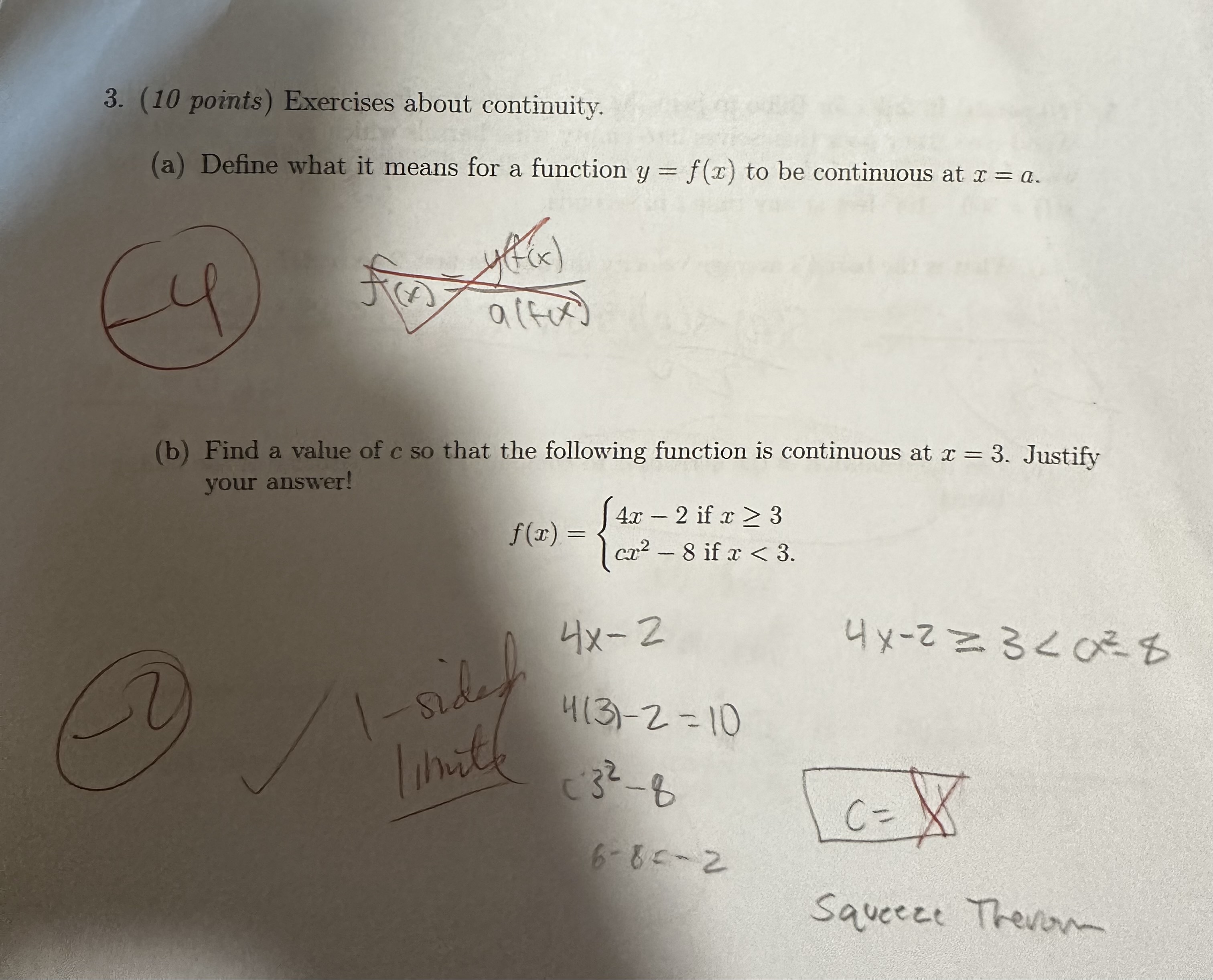 Solved 3. (10 points) Exercises about continuity. (a) Define | Chegg.com