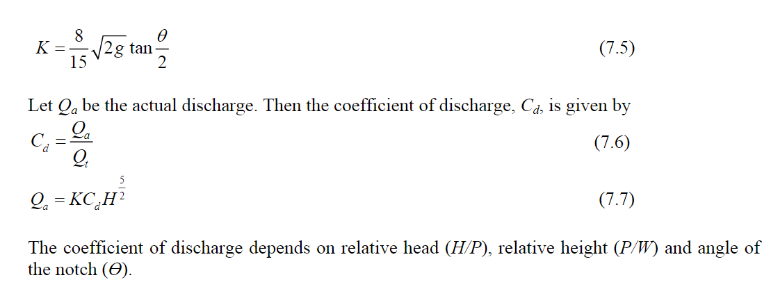 What is the coefficient of discharge over the v-notch | Chegg.com