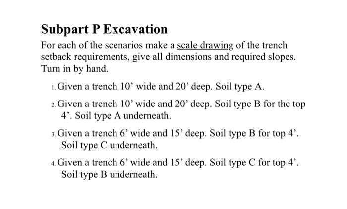Solved Subpart P Excavation For each of the scenarios make a | Chegg.com