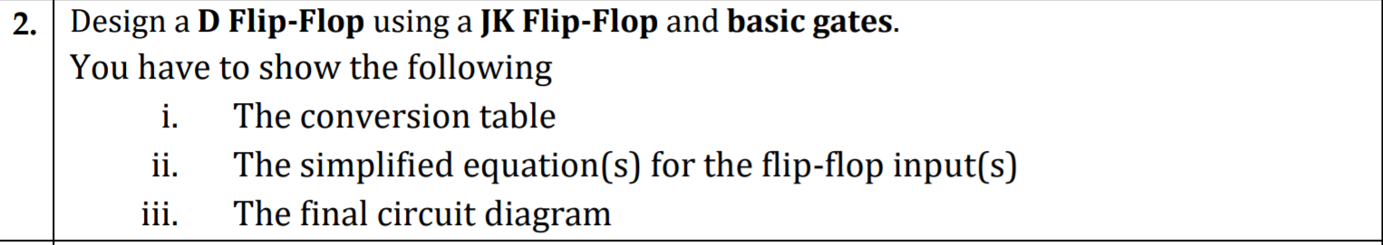 Solved 2. Design a D Flip-Flop using a JK Flip-Flop and | Chegg.com