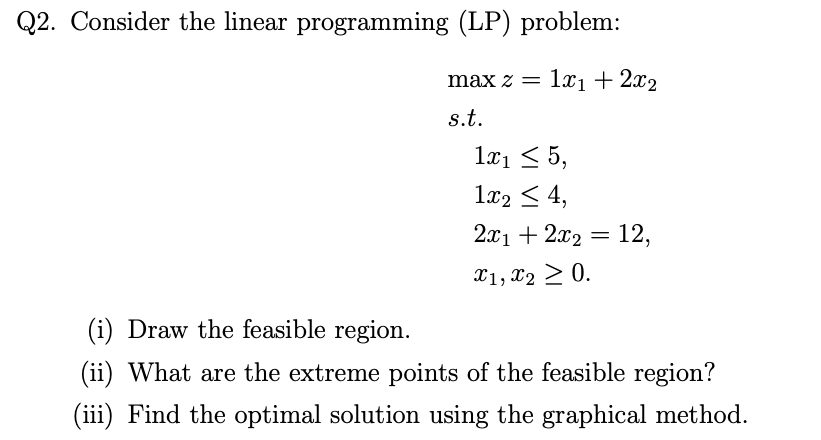 Solved Q2. Consider the linear programming (LP) problem: | Chegg.com