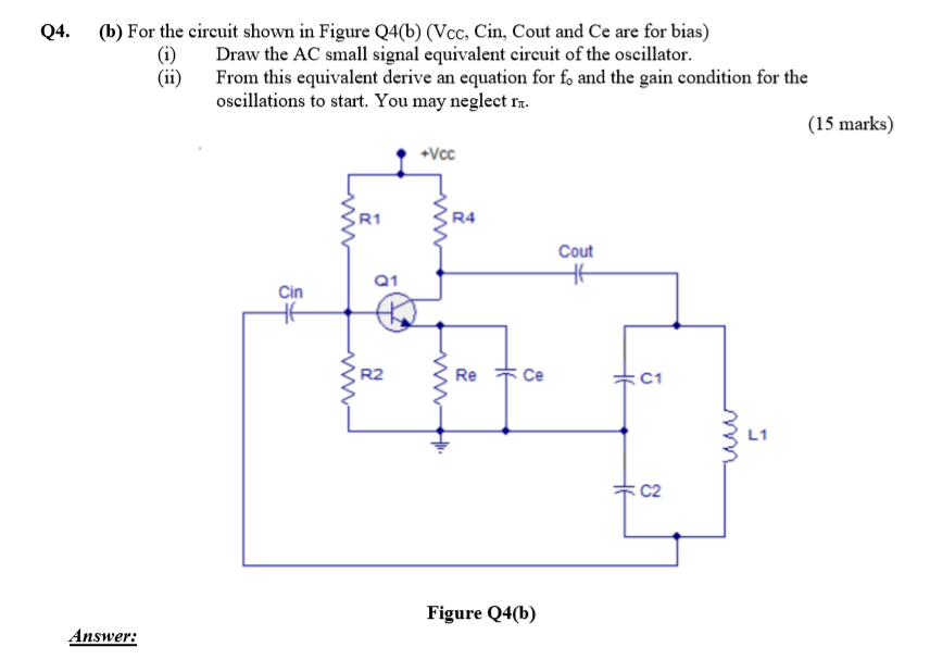 Solved Q4. (b) For the circuit shown in Figure Q4(b) (Vcc, | Chegg.com