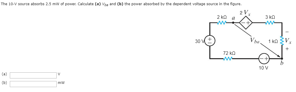Solved The 10-V source absorbs 2.5 mW of power. Calculate | Chegg.com