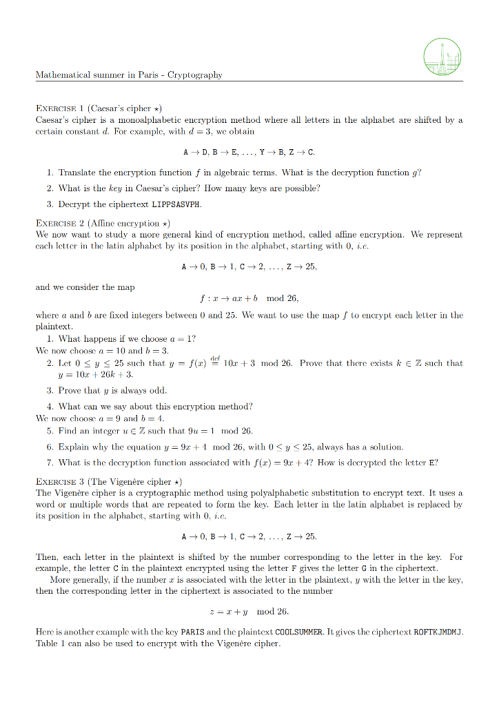Solved Exercise 1 Caesars Cipher ⋆ Caesars Cipher Is A