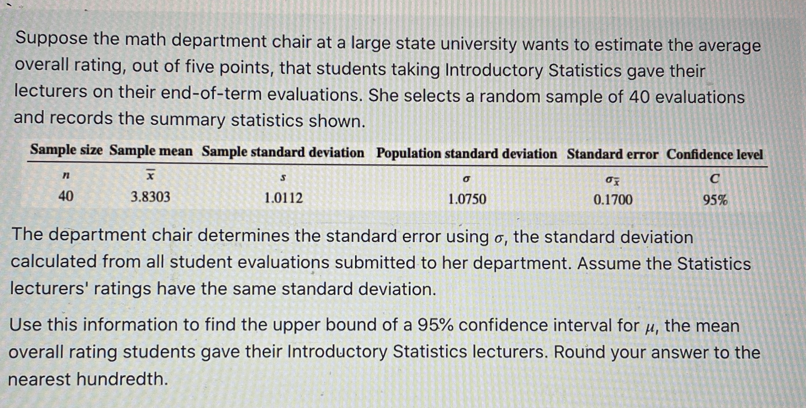 Solved Suppose the math department chair at a large state | Chegg.com