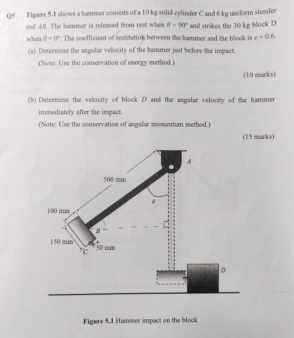 Solved Figure 5.1 shows a hammer consists of a 10 kg solid | Chegg.com