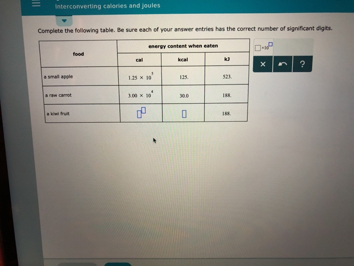 Solved interconverting calories and joules 一 Complete the | Chegg.com