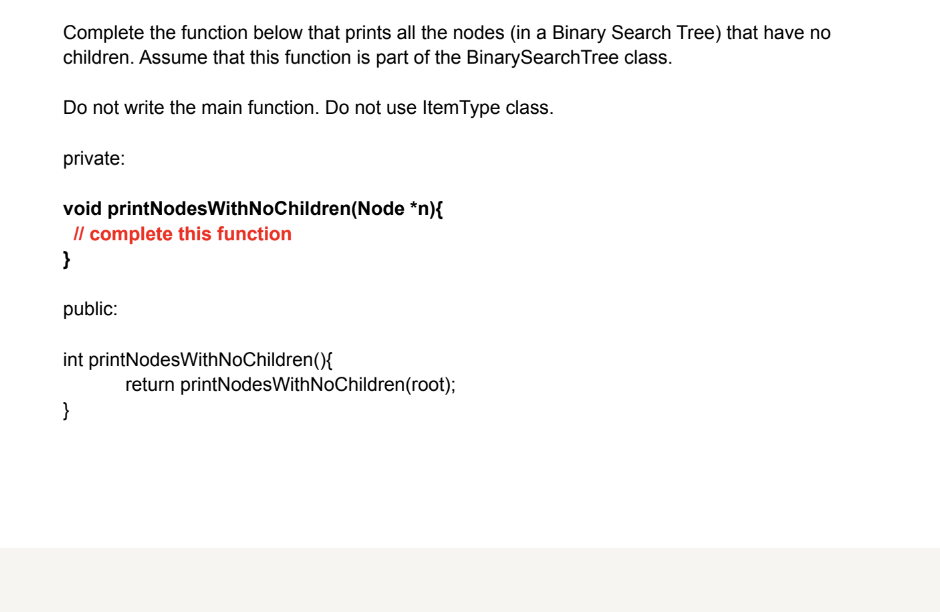 Solved Complete the function below that prints all the nodes | Chegg.com