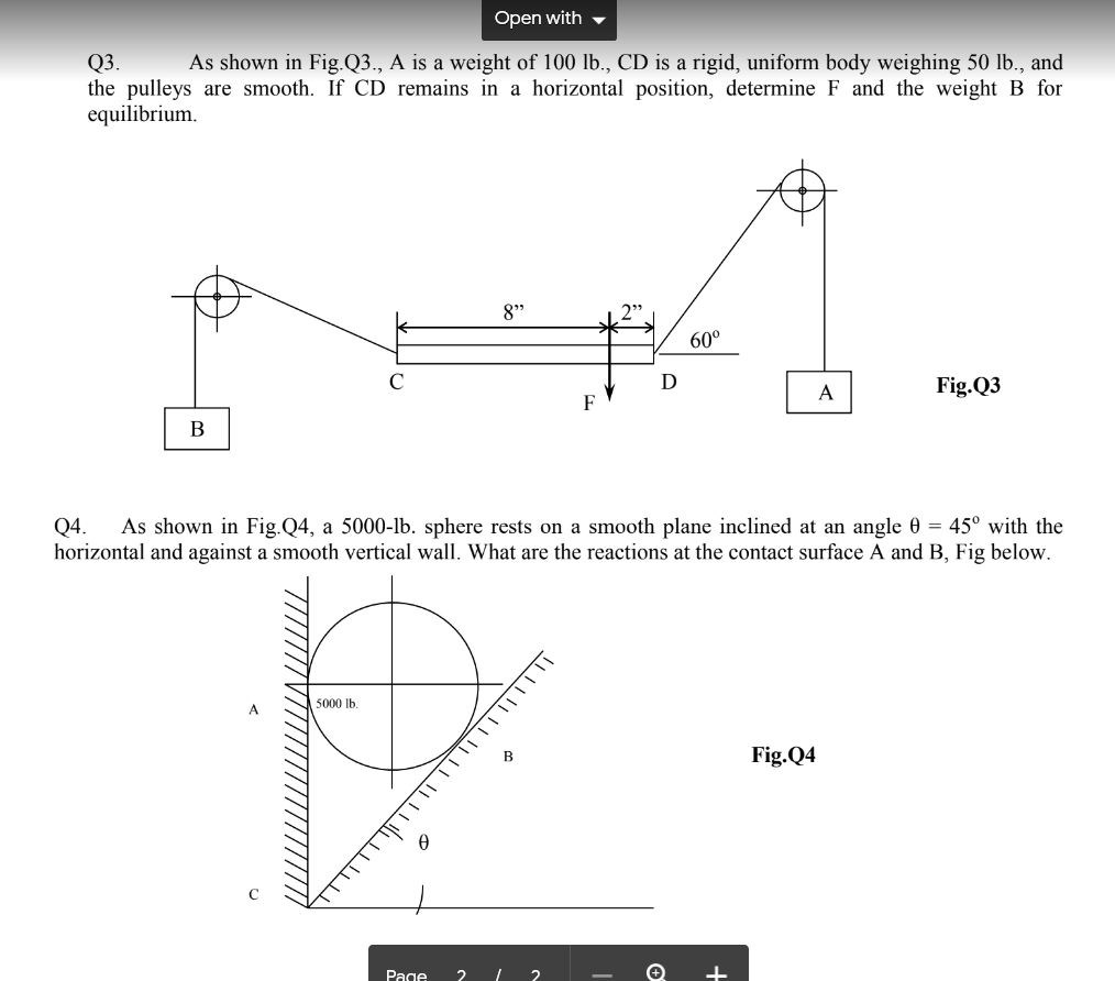Solved Q1. Two weights are suspended from a flexible cable | Chegg.com