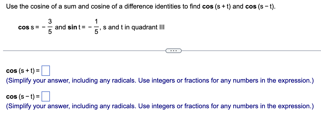 [Solved]: Use the cosine of a sum and cosine of a difference