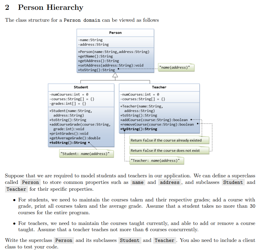 Solved 2 Person Hierarchy The class structure fnr a Darenn | Chegg.com