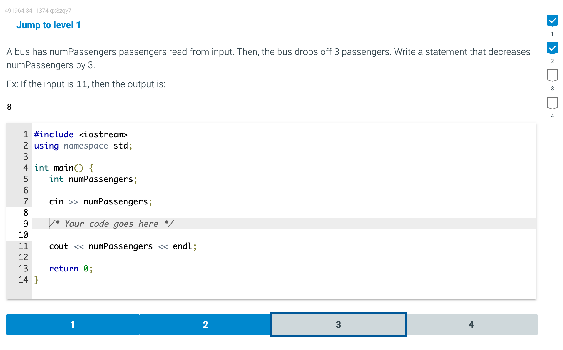 Solved Jump to level 1 A bus has numPassengers passengers | Chegg.com