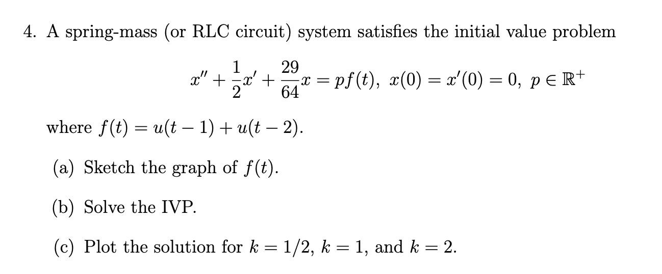 Solved A spring-mass (or RLC circuit) system satisfies the | Chegg.com