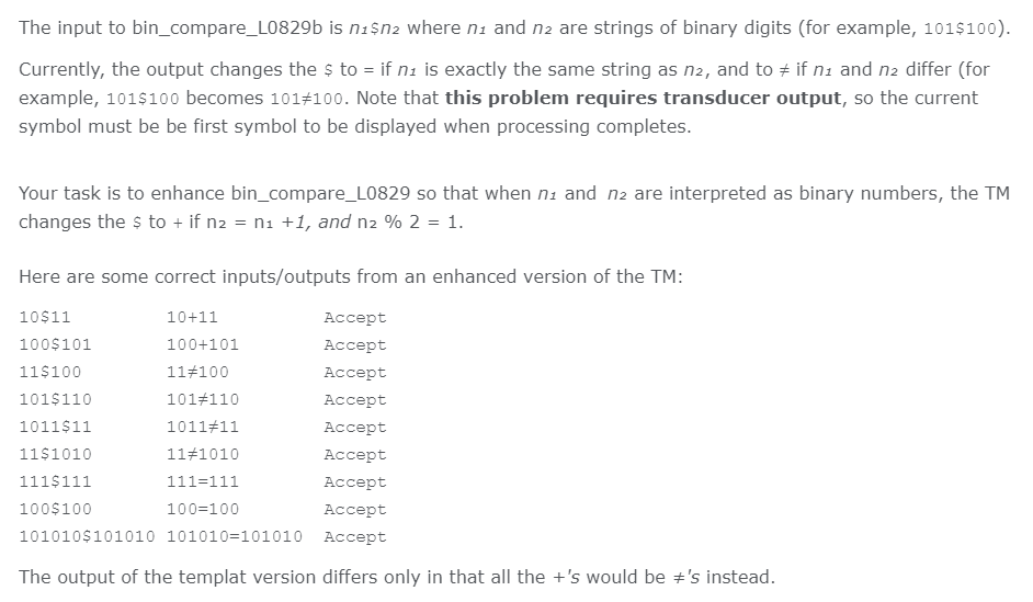 Solved The input to bin_compare_L0829b is n1$n2 where n1 and | Chegg.com