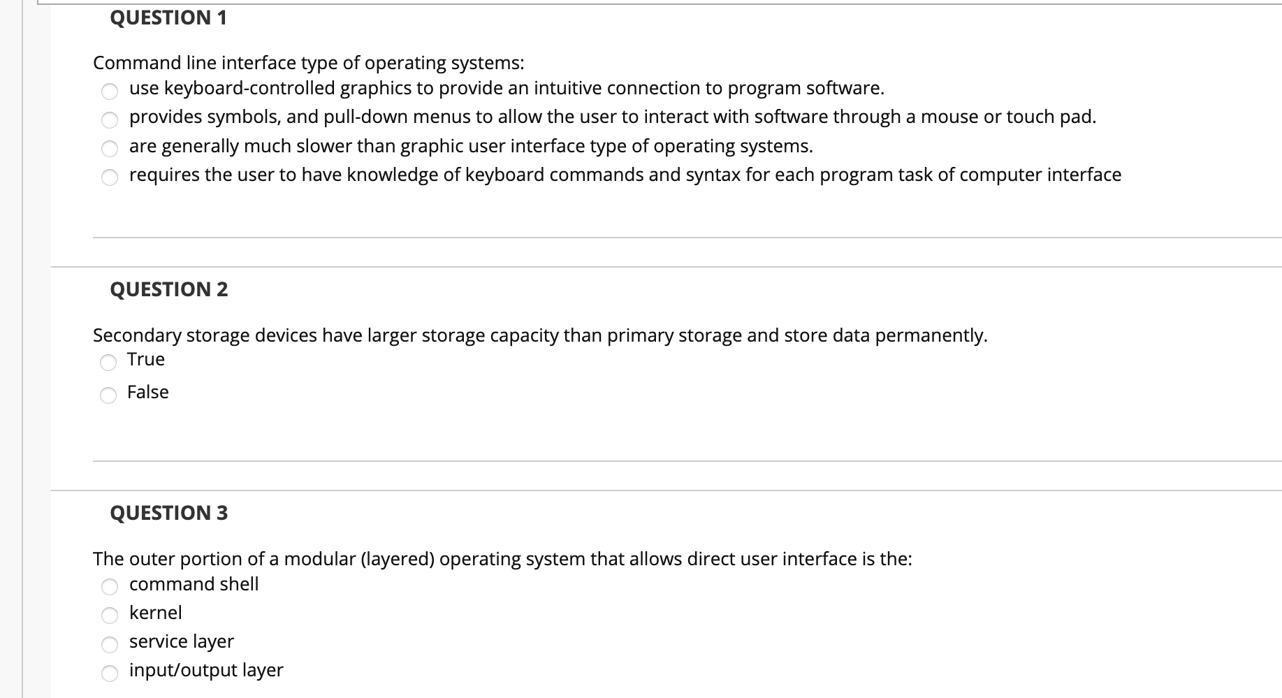 Solved QUESTION 1 Command line interface type of operating | Chegg.com