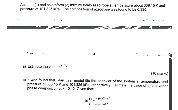 Solved Acetone (1) and chloroform (2) mixture forms | Chegg.com