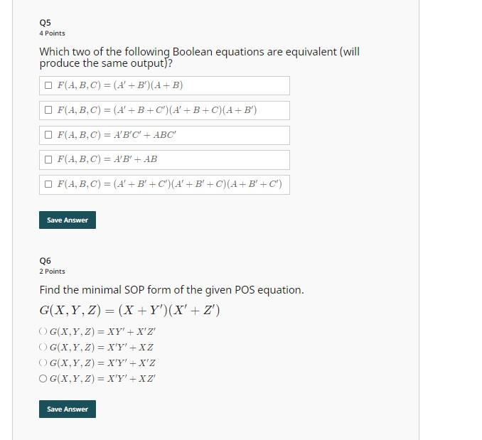 Solved Which two of the following Boolean equations are | Chegg.com