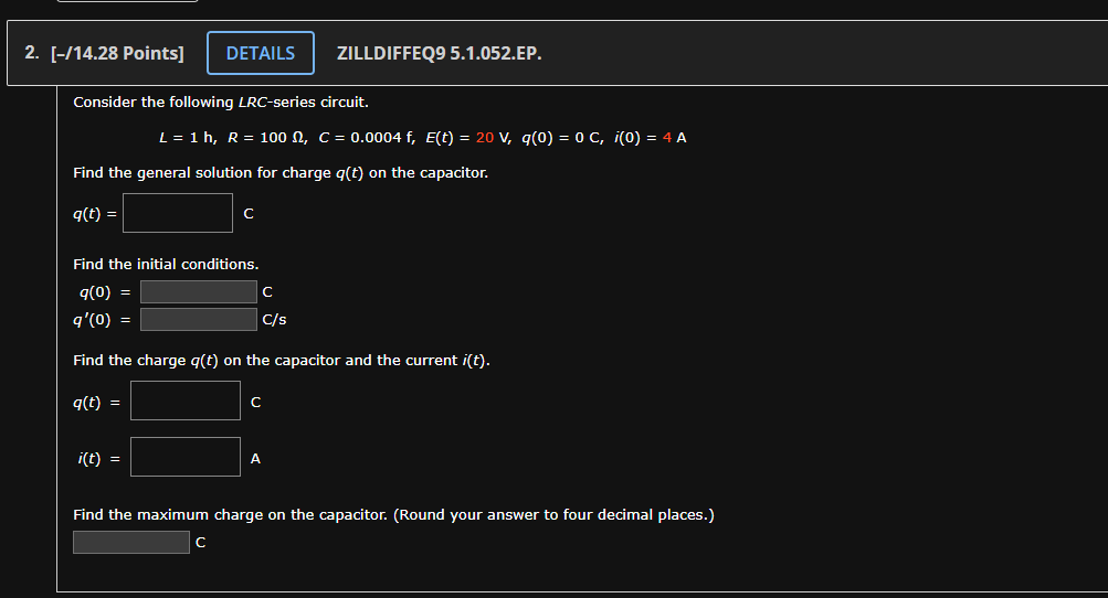 Solved Consider the following LRC-series circuit. L=1 | Chegg.com