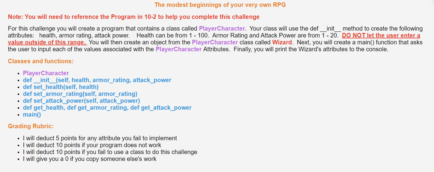 Solved The modest beginnings of your very own RPG Note: You | Chegg.com