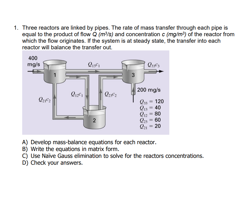Solved Three reactors are linked by pipes. The rate of mass | Chegg.com