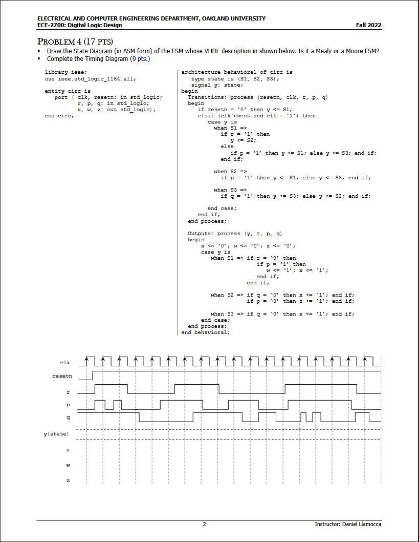 Solved PROBLEM 4 (17 PTS) - Draw the State Diagram (in ASM | Chegg.com